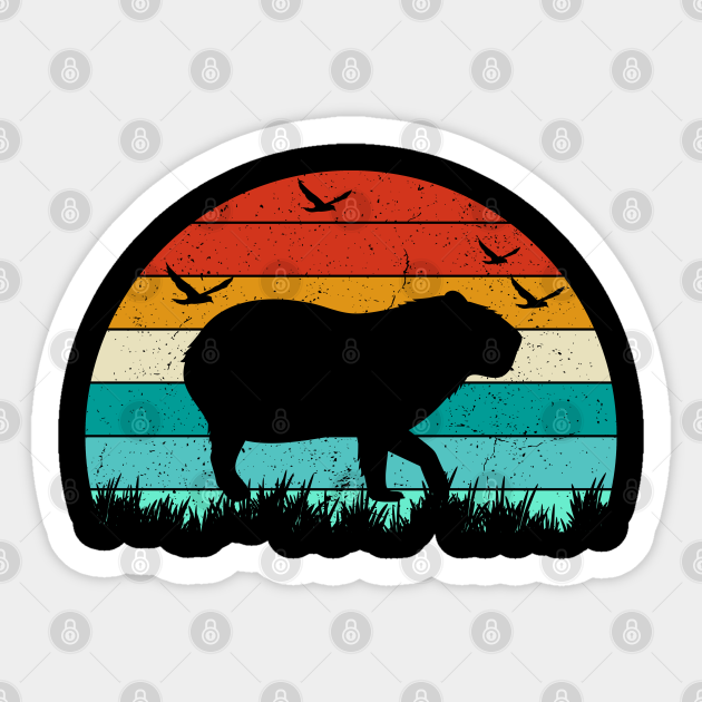 Retro Capybara Silhoutte Design - Capybaras Meme Rodent - Retro - Sticker | TeePublic